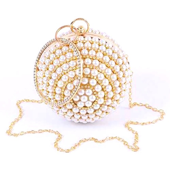 Bags | Pearl Gold Rhinestone Sphere Evening Clutch Purse | Poshmark